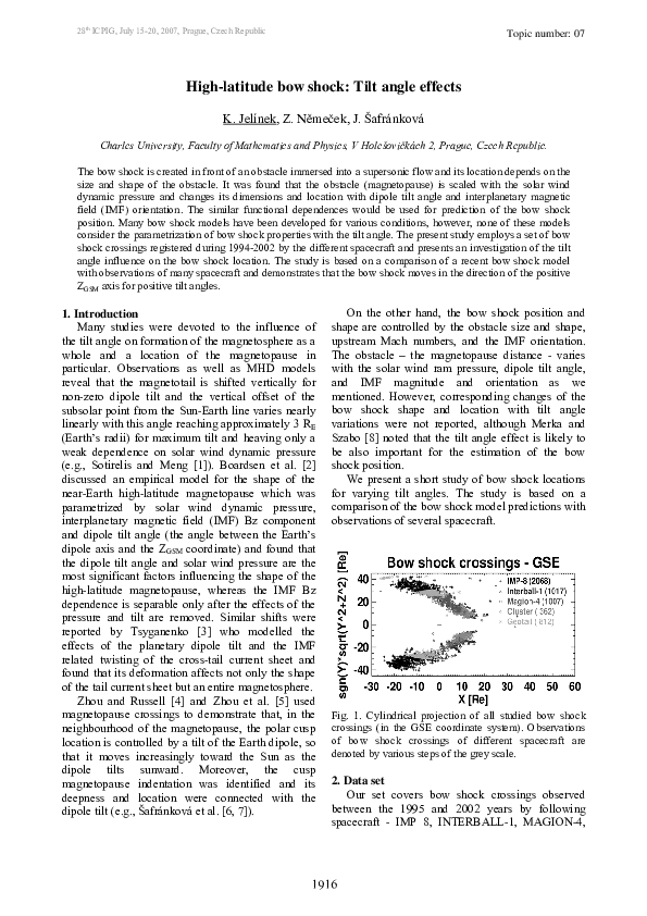 (PDF) High-latitude Bow Shock: Tilt Angle Effects