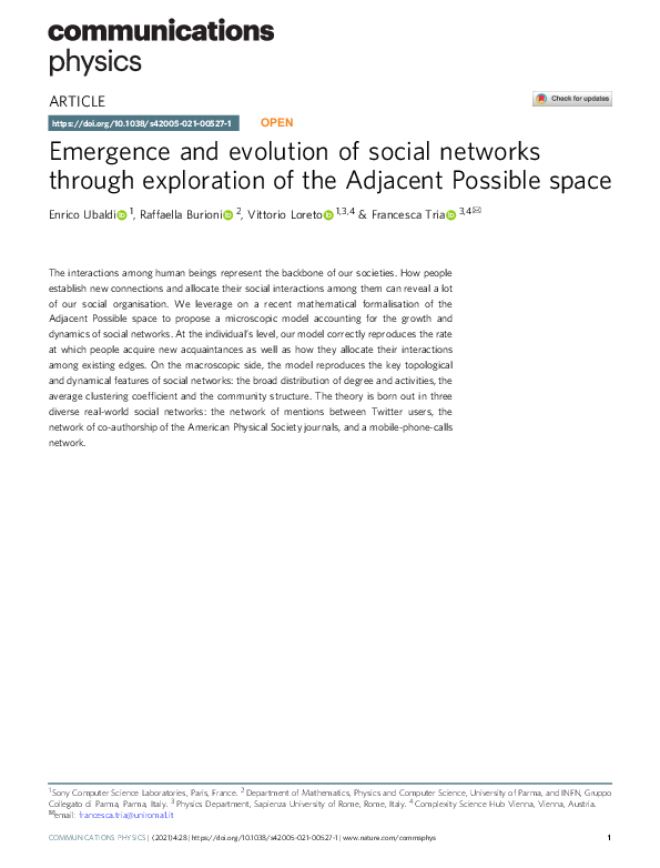 (PDF) Emergence and evolution of social networks through exploration of ...