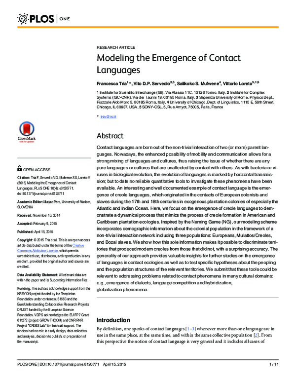 (PDF) Modeling the Emergence of Contact Languages