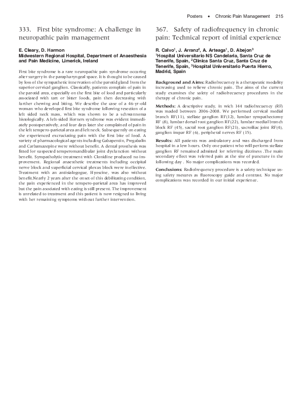 (PDF) First Bite Syndrome: Neuropathic Pain Case Study