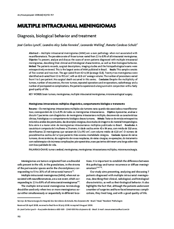 (PDF) Multiple intracranial meningiomas: diagnosis, biological behavior ...