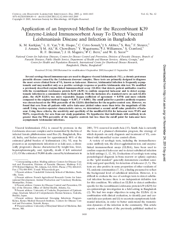 (PDF) Improved K39 ELISA for Detecting Visceral Leishmaniasis in Bangladesh