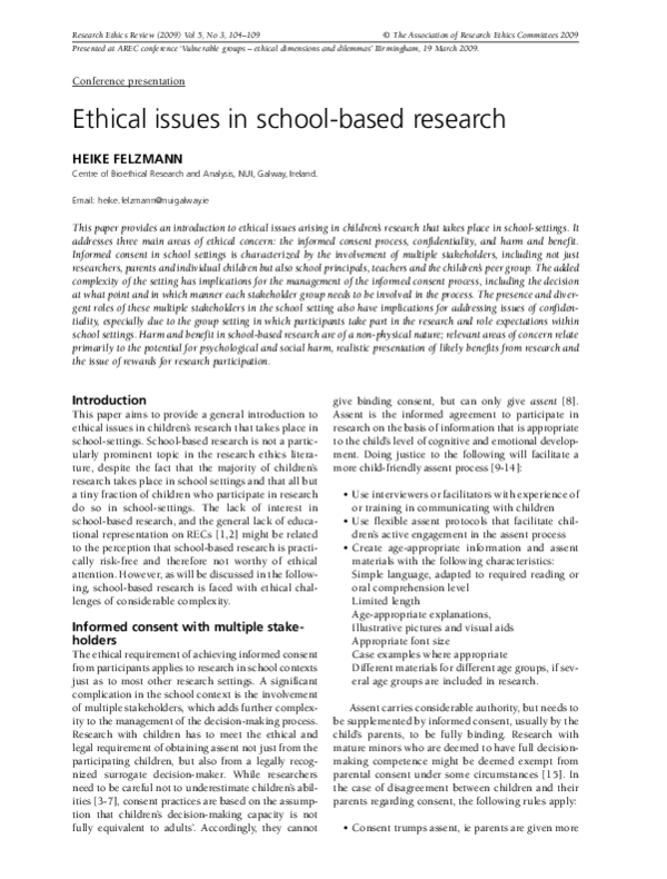 (PDF) Ethical Issues in School-Based Research