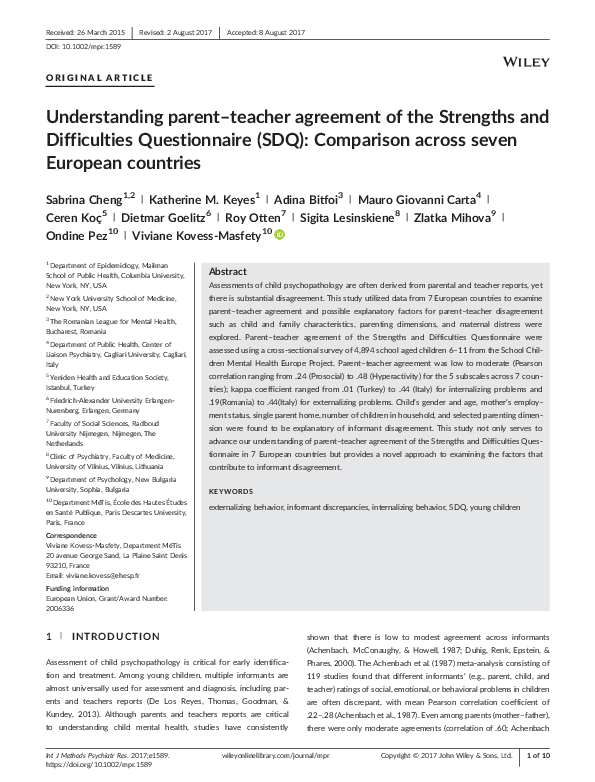 (PDF) Understanding parent-teacher agreement of the Strengths and ...