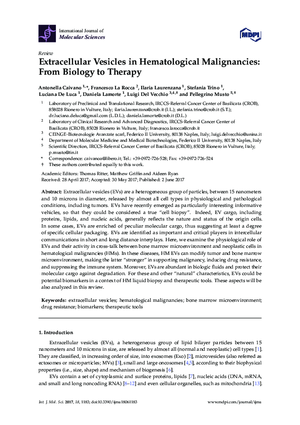 (PDF) Extracellular Vesicles in Hematological Malignancies: From ...