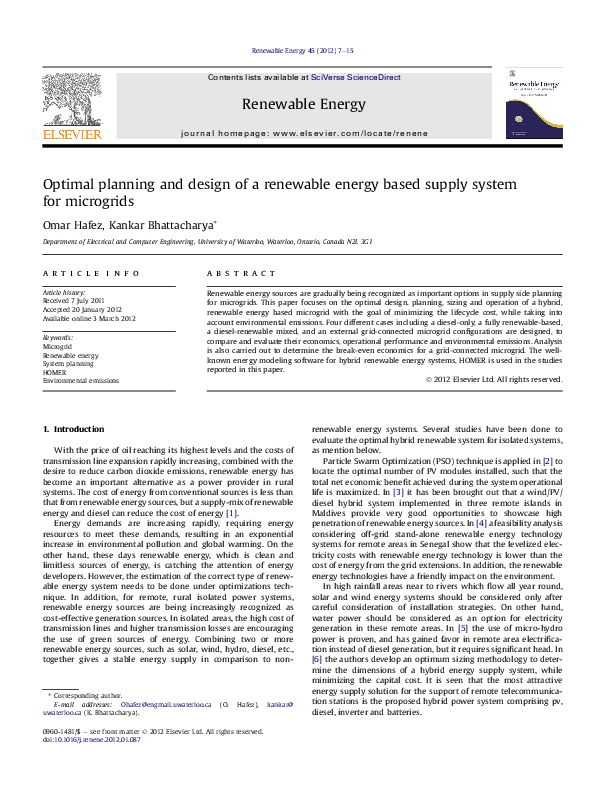 (PDF) Optimal planning and design of a renewable energy based supply system for microgrids ...