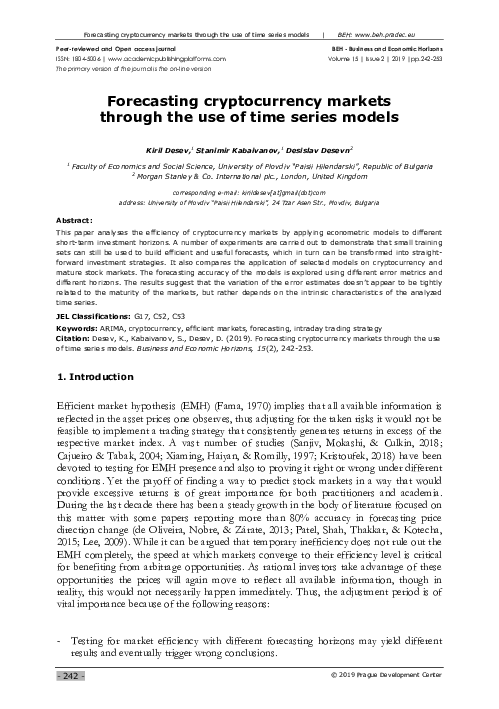Pdf Forecasting Cryptocurrency Markets Through The Use Of Time Series Models