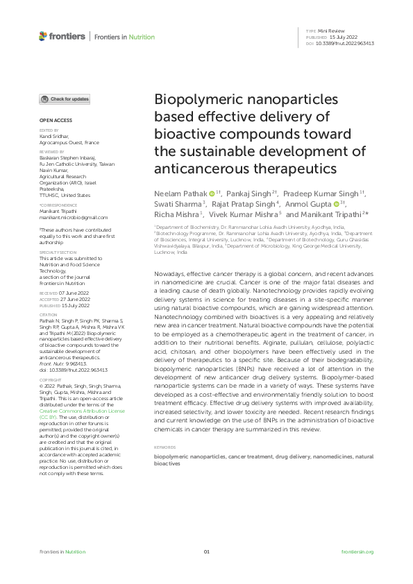 (PDF) Biopolymeric nanoparticles based effective delivery of bioactive ...