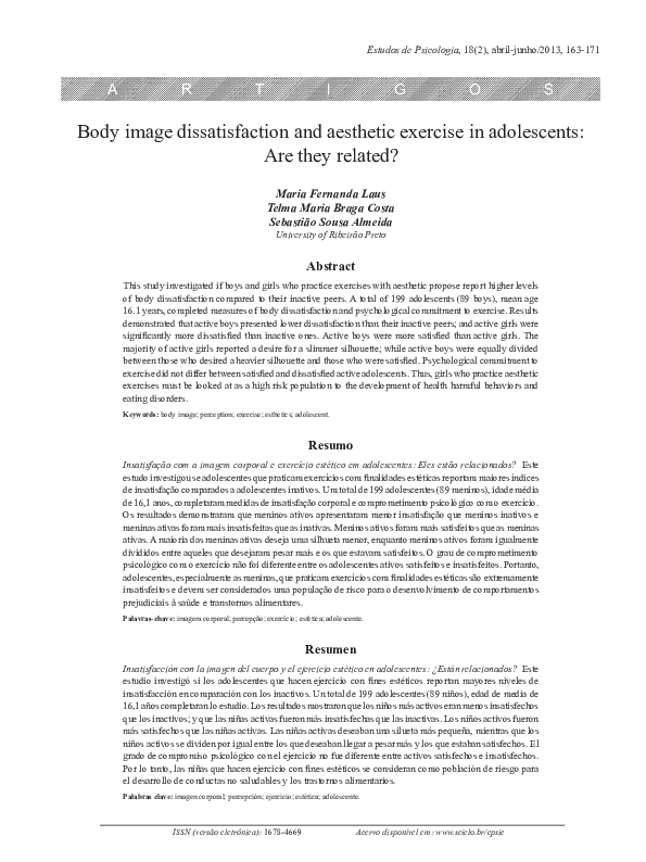 (PDF) Body image dissatisfaction and aesthetic exercise in adolescents ...
