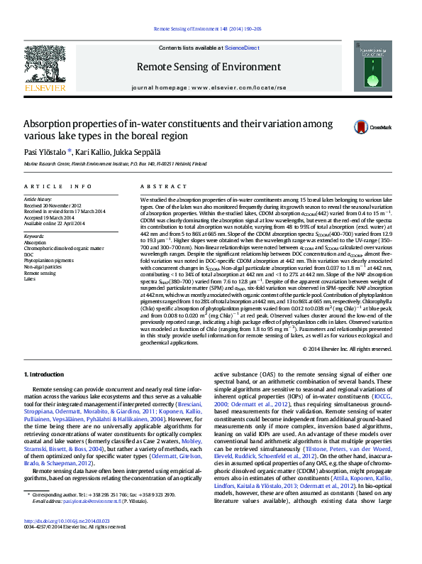 (PDF) Absorption properties of in-water constituents and their ...