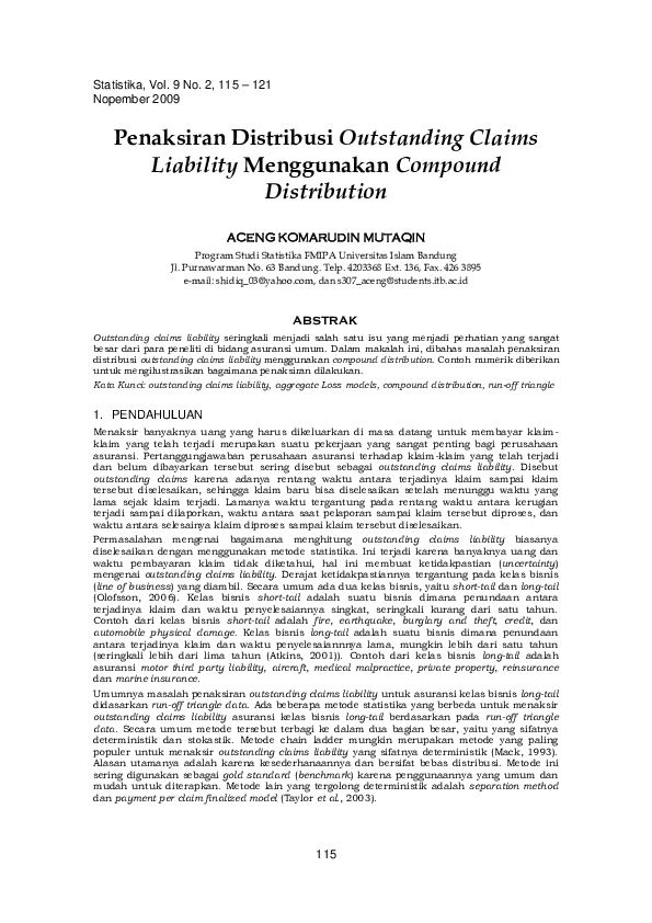 (PDF) Penaksiran Distribusi Outstanding Claims Liability Menggunakan Compound Distribution