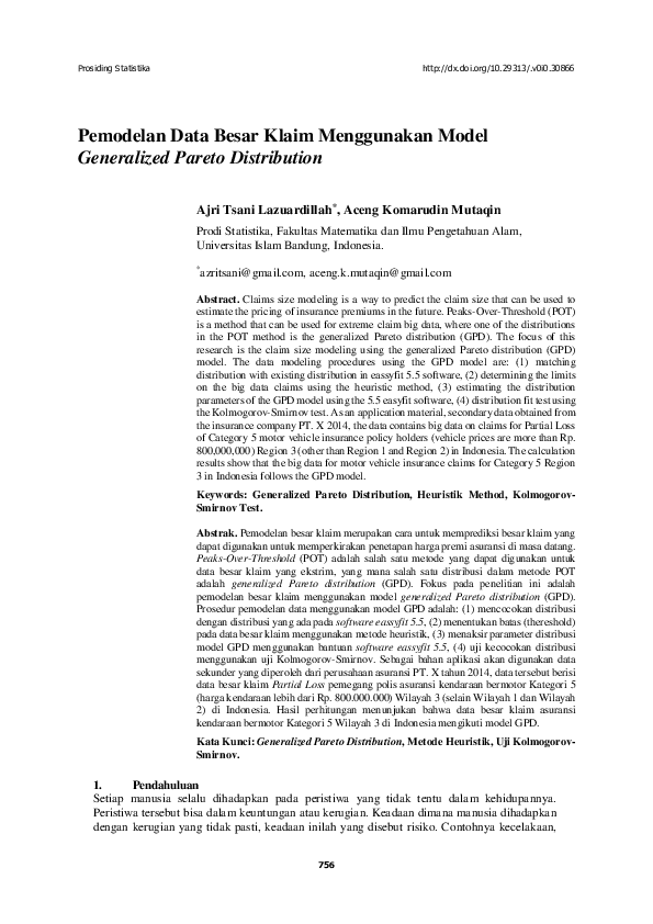(PDF) Pemodelan Data Besar Klaim Menggunakan Model Generalized Pareto Distribution