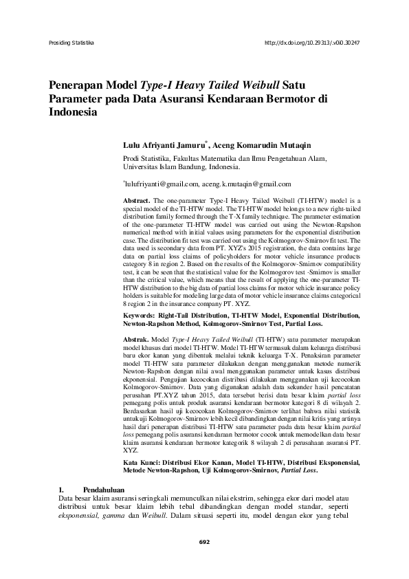 (PDF) Penerapan Model Type-I Heavy Tailed Weibull Satu Parameter pada ...