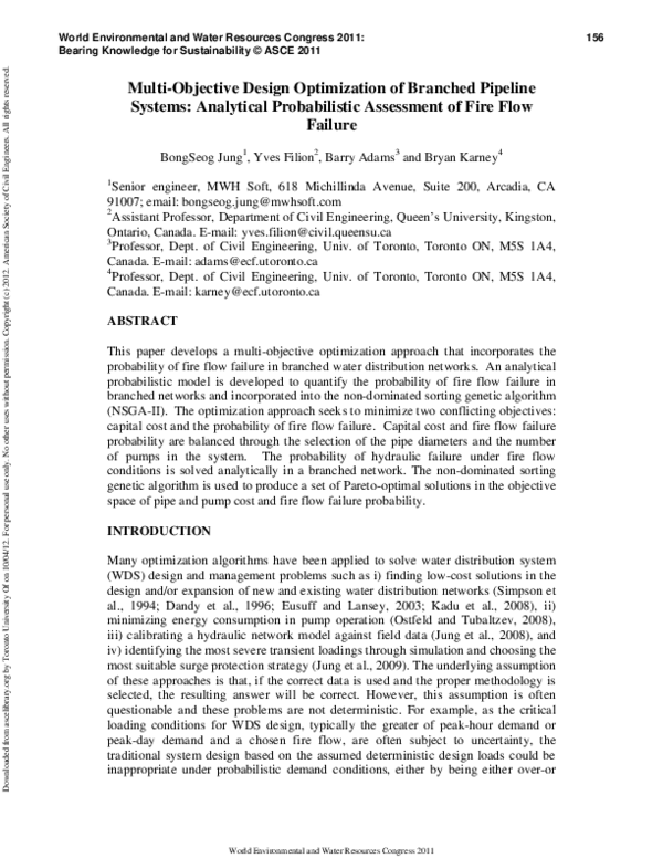 (PDF) Multi-Objective Design Optimization of Branched Pipeline Systems: Analytical Probabilistic ...