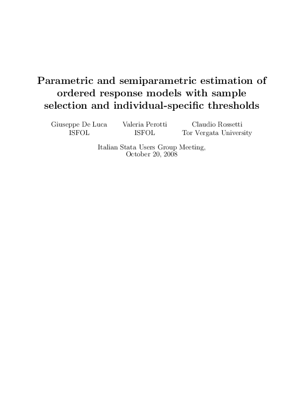 Pdf Parametric And Semiparametric Estimation Of Ordered Response Models With Sample Selection
