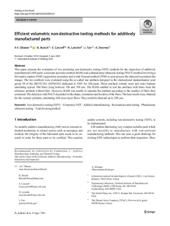 (PDF) Efficient volumetric non-destructive testing methods for ...