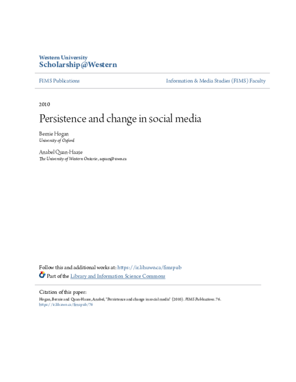 (PDF) Persistence and Change in Social Media
