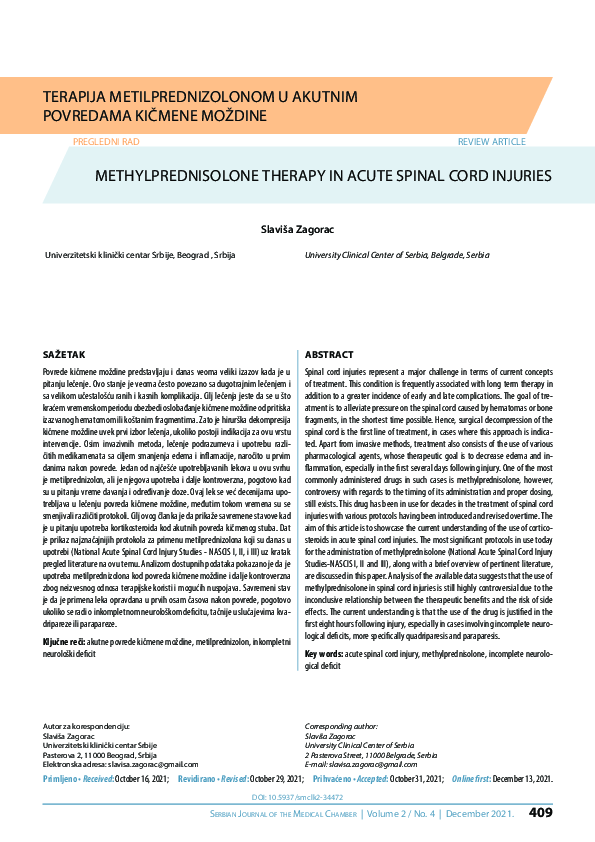 (PDF) Methylprednisolone therapy in acute spinal cord injuries