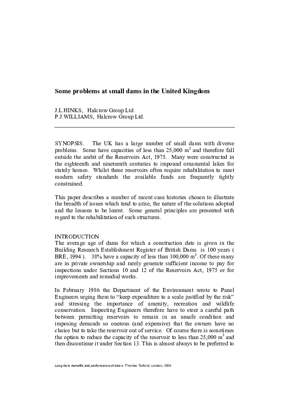 (PDF) Some problems at small dams in the United Kingdom