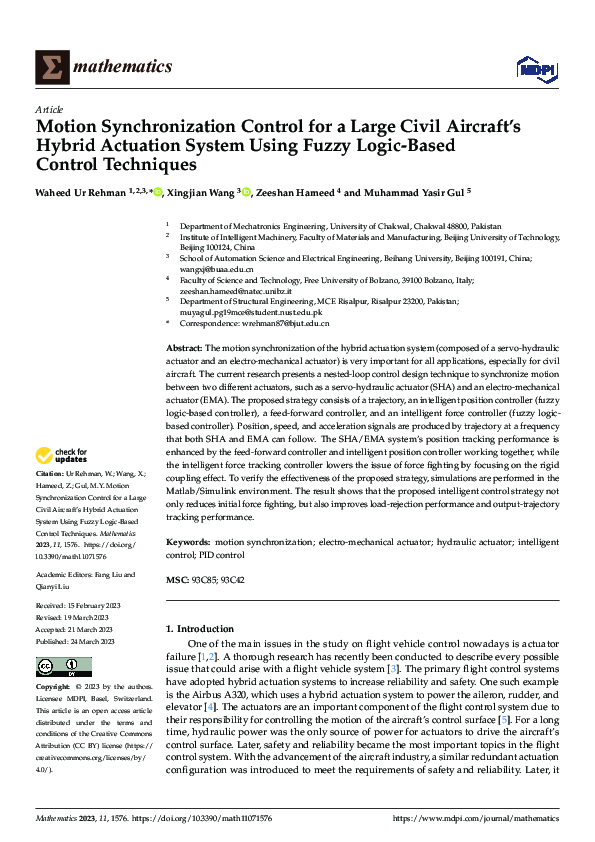 (PDF) Motion Synchronization Control for a Large Civil Aircraft’s ...