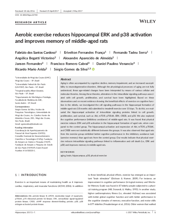 (PDF) Aerobic exercise reduces hippocampal ERK and p38 activation and improves memory of middle ...