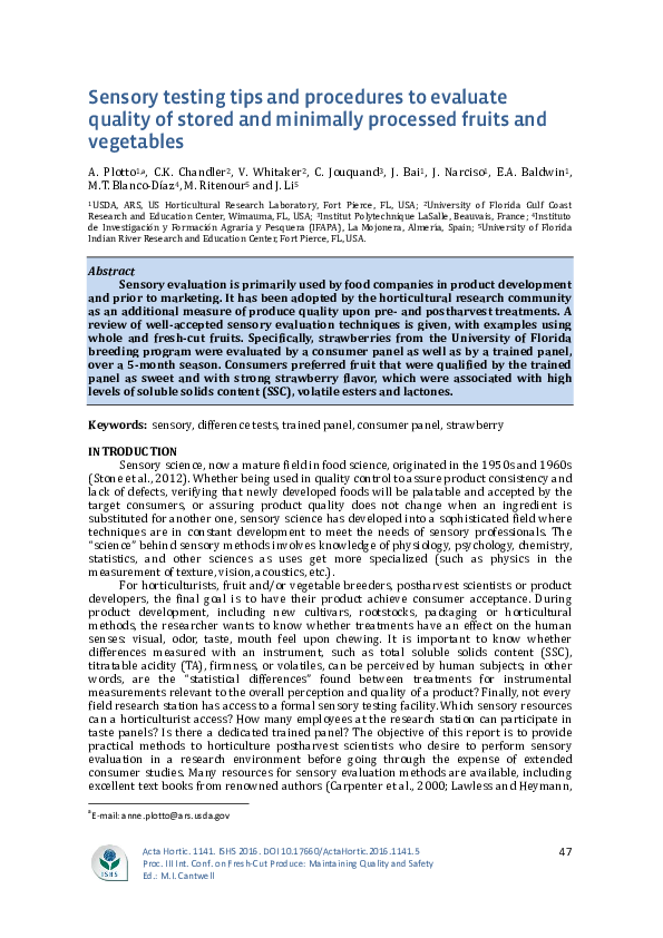 (PDF) Sensory testing tips and procedures to evaluate quality of stored ...