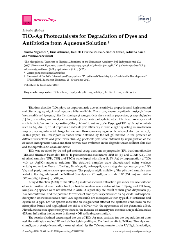 (PDF) TiO2-Ag Photocatalysts for Degradation of Dyes and Antibiotics ...