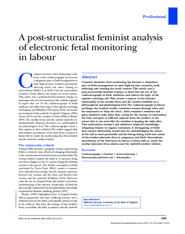 (PDF) A post-structuralist feminist analysis of electronic fetal ...