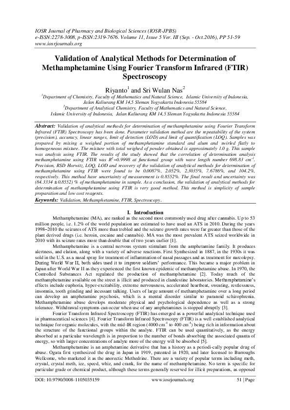 Pdf Validation Of Analytical Methods For Determination Of Methamphetamine Using Fourier
