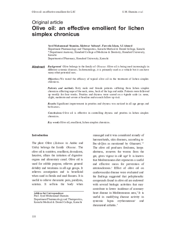 (PDF) Olive oil: an effective emollient for lichen simplex chronicus