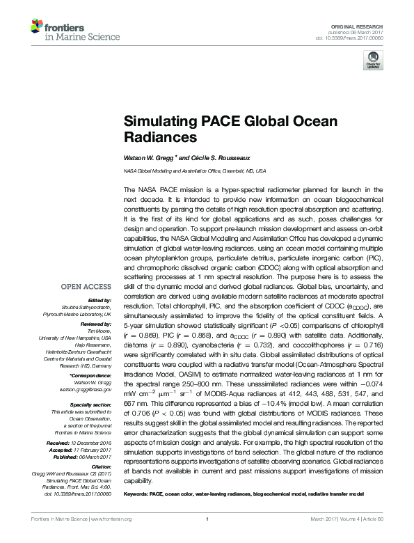 (PDF) Simulating PACE Global Ocean Radiances