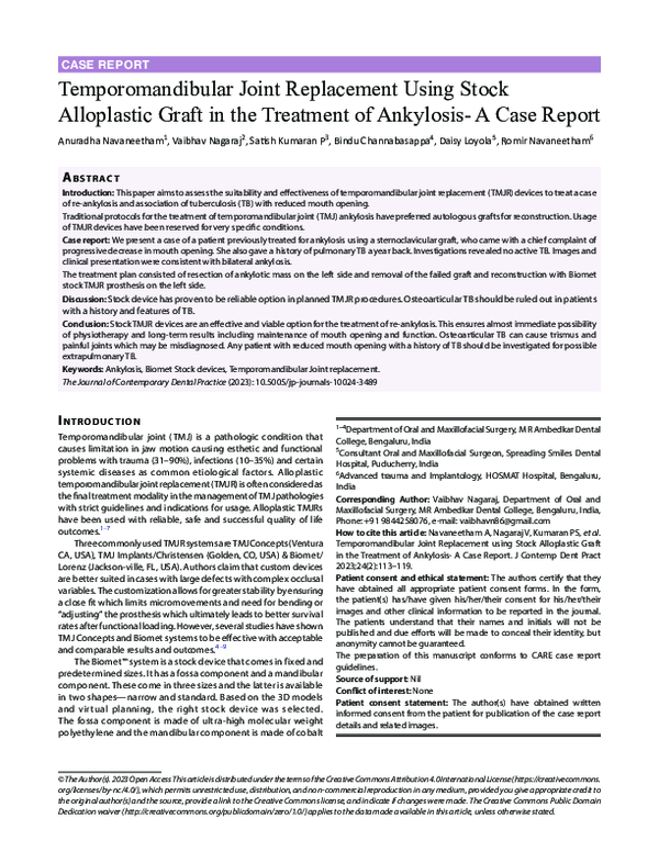 (PDF) Temporomandibular Joint Replacement Using Stock Alloplastic Graft ...