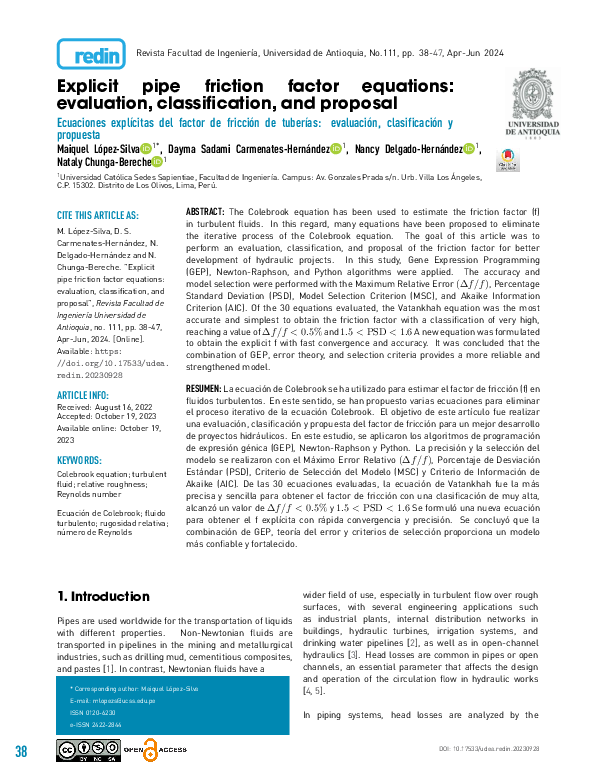(PDF) Explicit pipe friction factor equations: evaluation, classification, and proposal