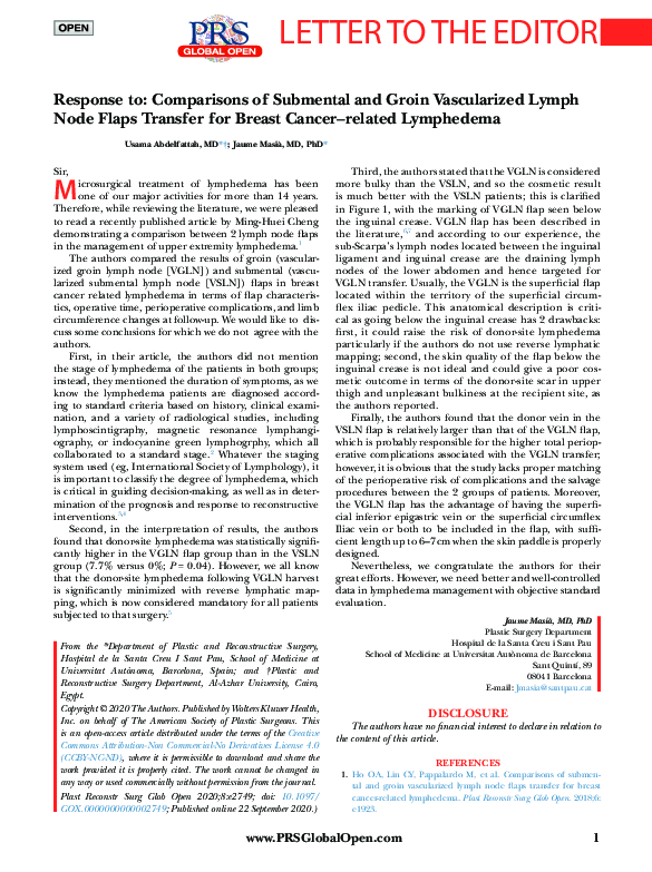(PDF) Response to: Comparisons of Submental and Groin Vascularized ...