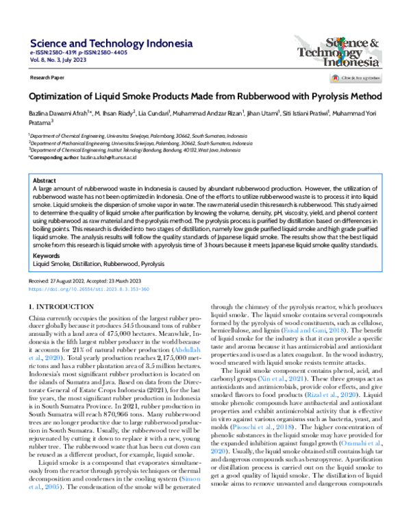 (PDF) Optimization of Liquid Smoke Products Made from Rubberwood with ...