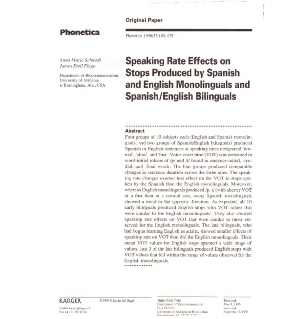 (PDF) Speaking Rate Effects on Stops Produced by Spanish and English ...