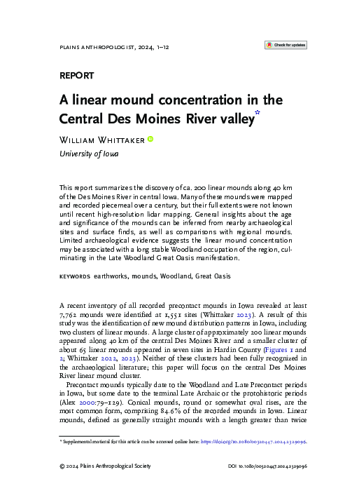 (PDF) A linear mound concentration in the Central Des Moines River valley