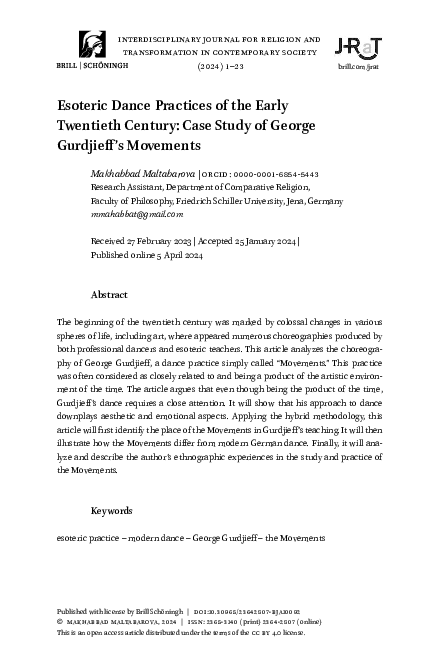 (PDF) Esoteric Dance Practices of the Early Twentieth Century: Case ...