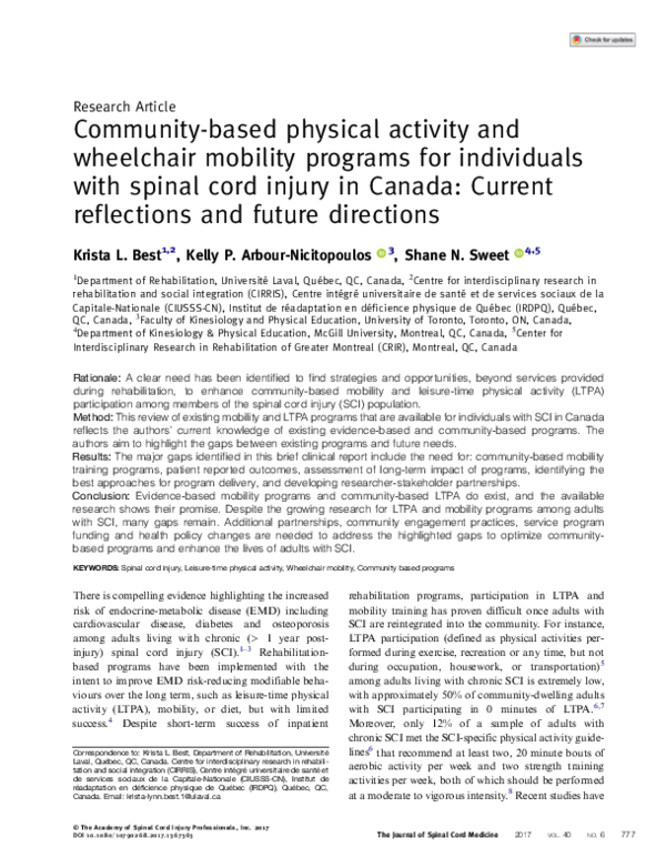 (PDF) Community-based physical activity and wheelchair mobility programs for individuals with ...