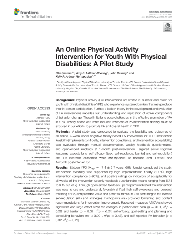 (PDF) An Online Physical Activity Intervention for Youth With Physical ...