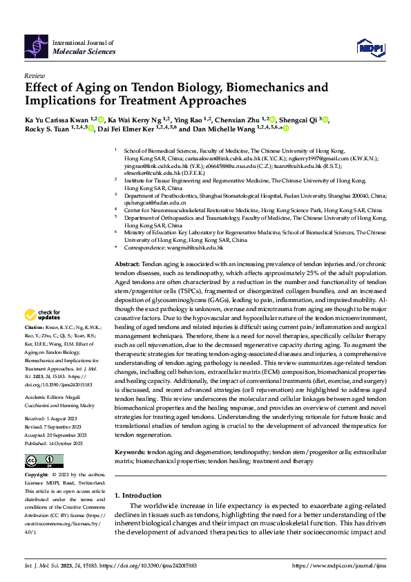 (PDF) Effect of Aging on Tendon Biology, Biomechanics and Implications ...
