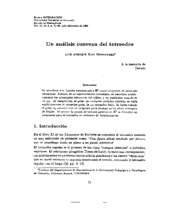 (PDF) Un análisis convexo del tetraedro