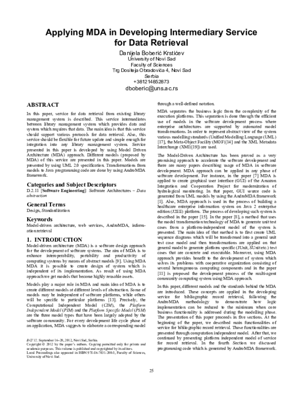 (PDF) Applying MDA in Developing Intermediary Service for Data Retrieval