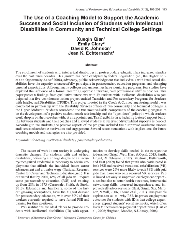 (PDF) The Use of a Coaching Model to Support the Academic Success and ...