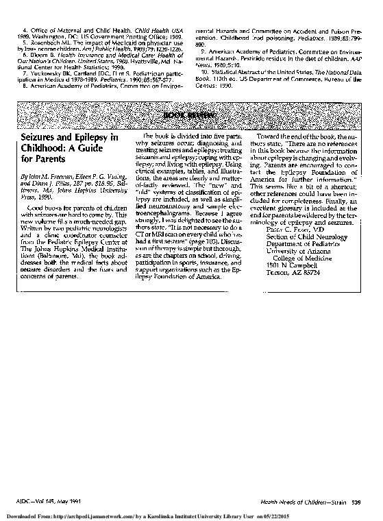 (PDF) Seizures and Epilepsy in Childhood: A Guide for Parents