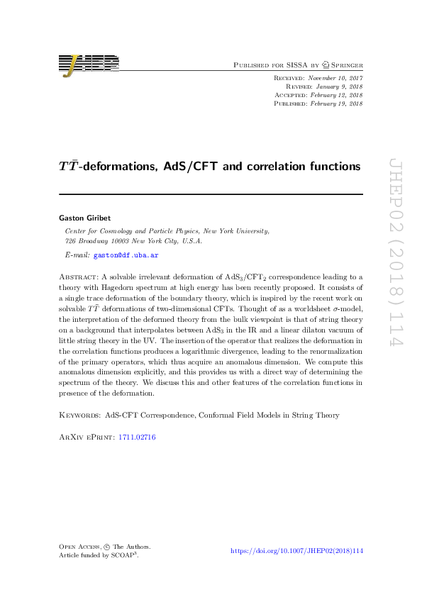 Pdf T T ¯ T Overline{t} Deformations Ads Cft And Correlation Functions