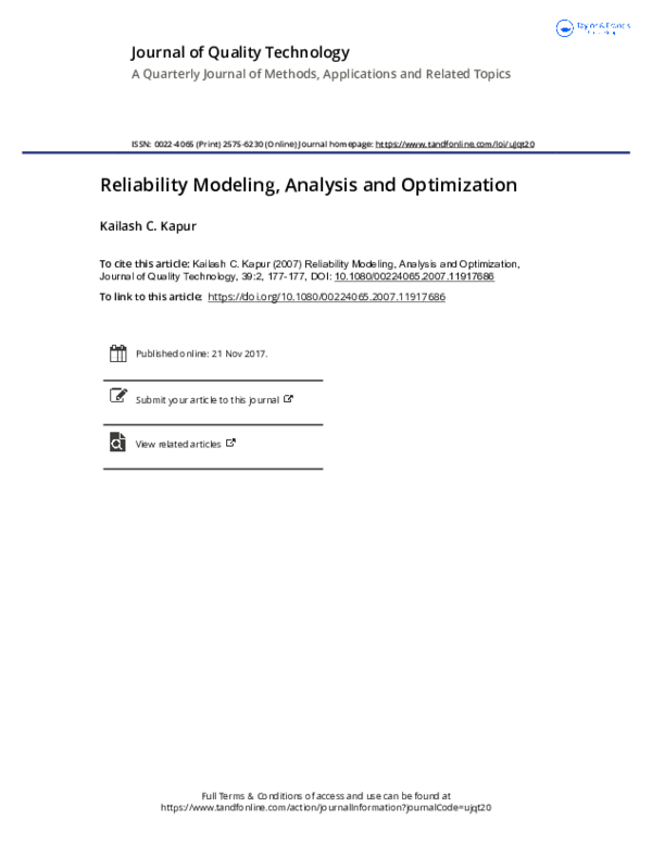 Pdf Reliability Modeling Analysis And Optimization