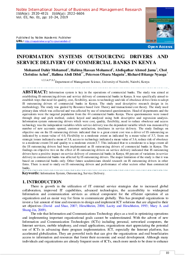 (PDF) Information Systems Outsourcing Drivers and Service Delivery of ...