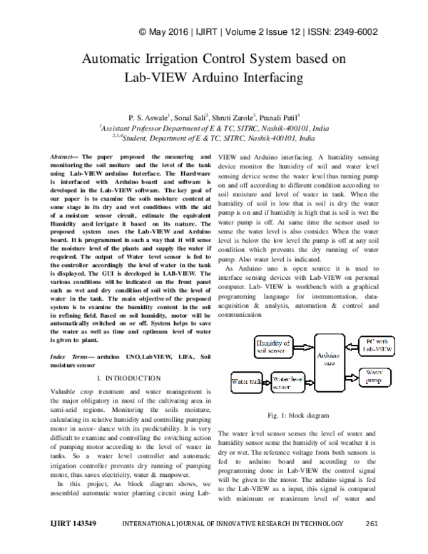 (PDF) Automatic Irrigation Control System based on Lab-VIEW Arduino ...