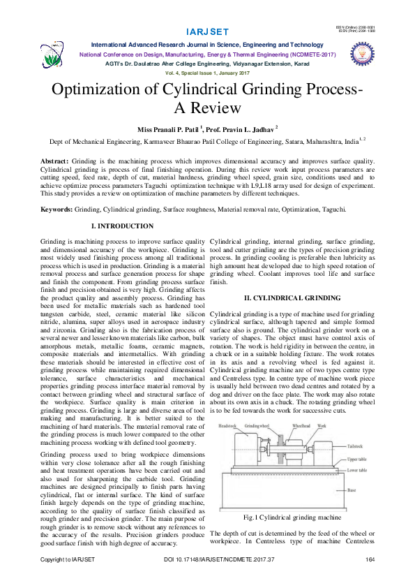 (PDF) Cylindrical Grinding Process Optimization Review